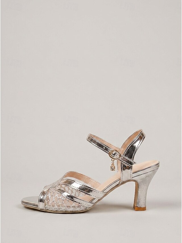 Women's 1920s Gatsby Heels - Silver Glitter Cross Strap Flapper Dance ...