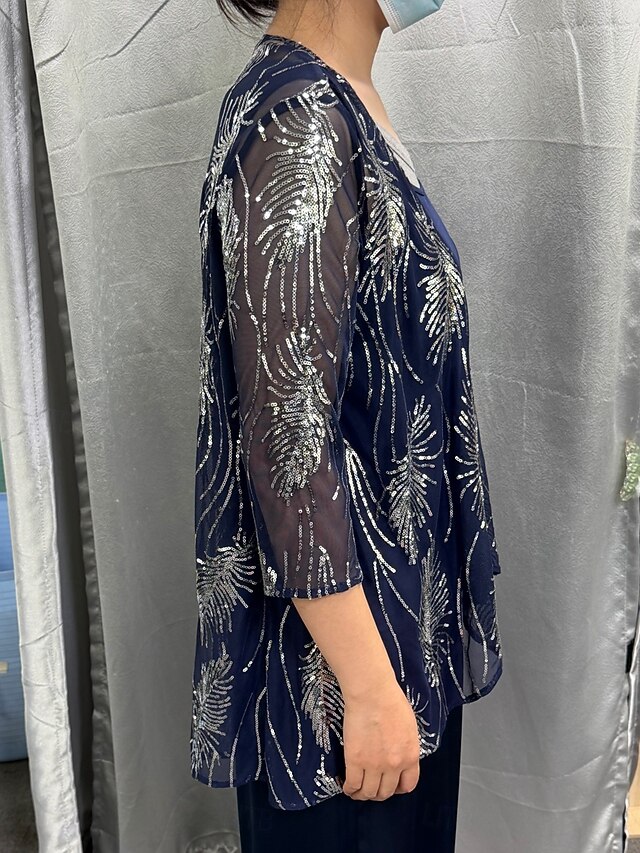 Women's Jacket Evening Tops Twinset Sequins High Low Feather Elegant 3/ ...