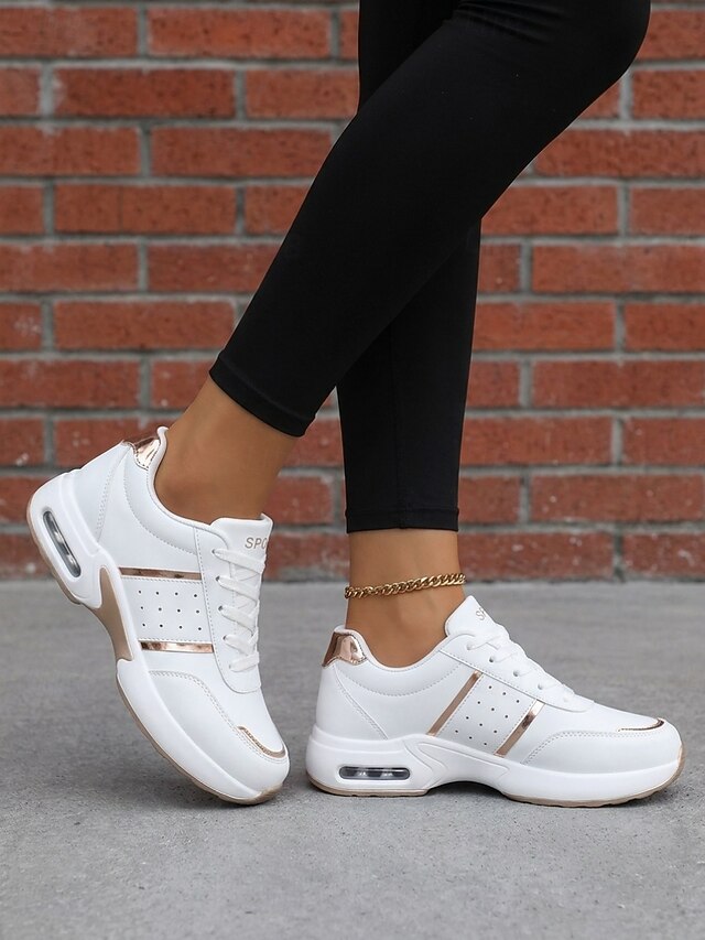 Women's White Walking Sneakers with Air Cushion Sole - Lightweight ...