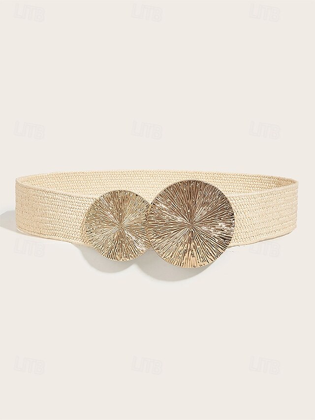 Women's Boho Woven Elastic Waist Belt, Multi-Color Straw Stretch Dress ...