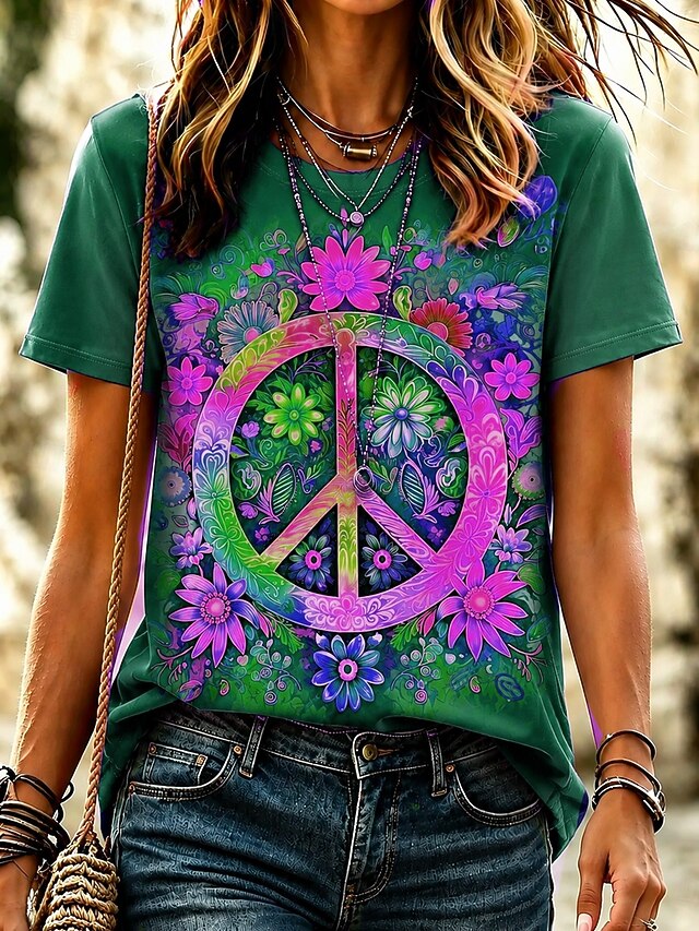 Women's T Shirt Print Floral Graphic Vintage Stylish Casual Short ...