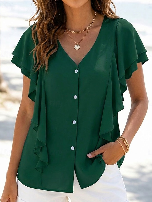 Women's Shirt Summer Tops Solid Color Plain Vacation Daily Casual Short ...