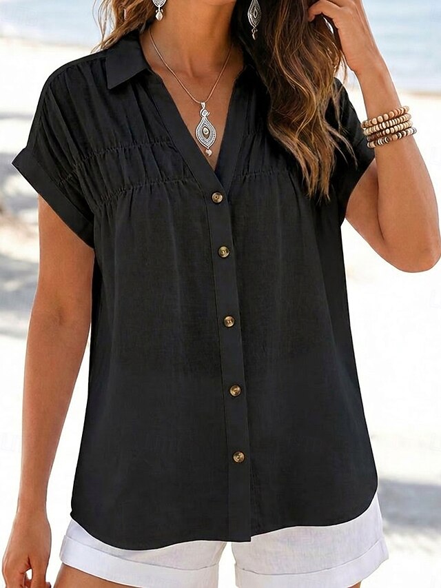 Women's Shirt Summer Tops Solid Color Plain Vacation Casual Short ...