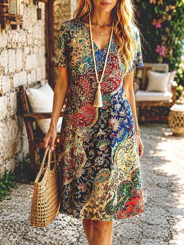 Women's Knee Length Dress T Shirt Dress Tee Dress A Line Dress Vacation ...