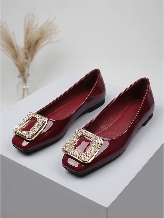 Women's Burgundy Flat Shoes - Wine Red Patent Leather Square Toe ...