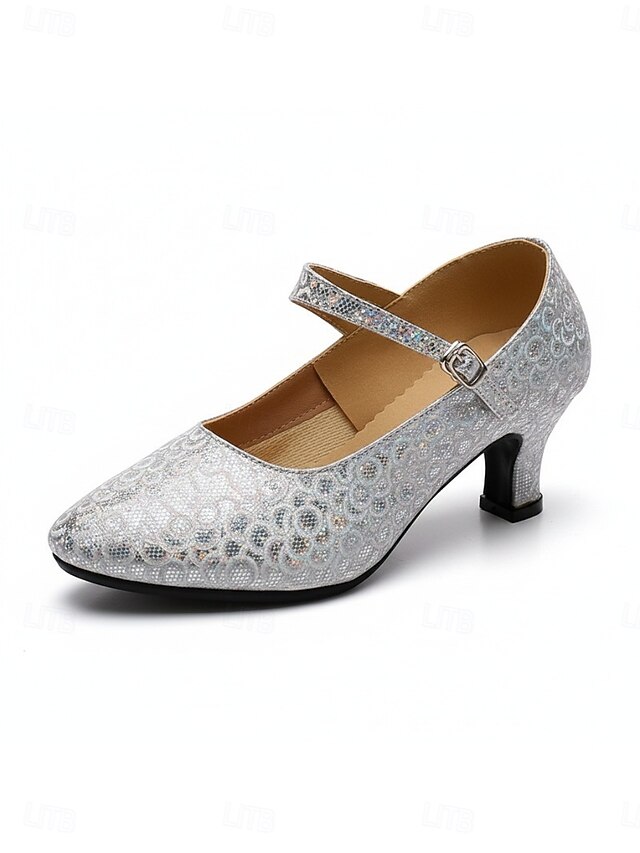 Women's 1920s Gatsby Shoes - Metallic Silver Glitter Mary Jane Mid ...
