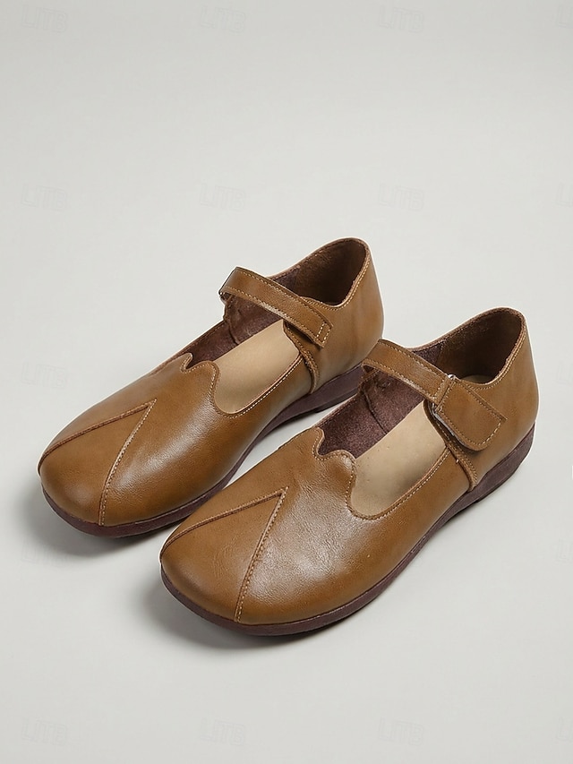 Women's Brown Barefoot Mary Jane Shoes – Wide Toe Box Walking Flats ...