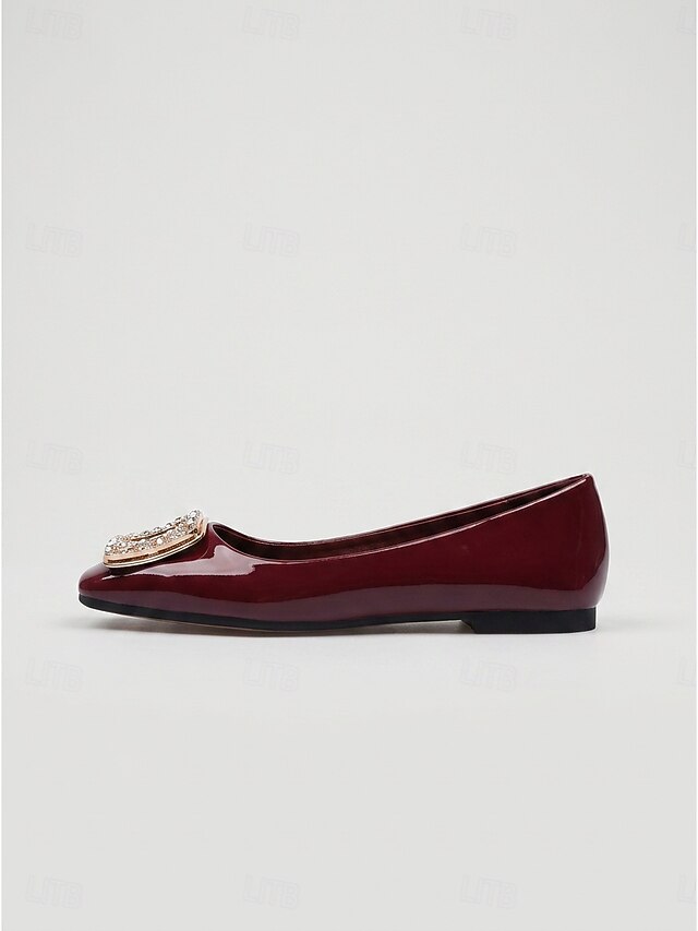 Women's Burgundy Flat Shoes - Wine Red Patent Leather Square Toe ...