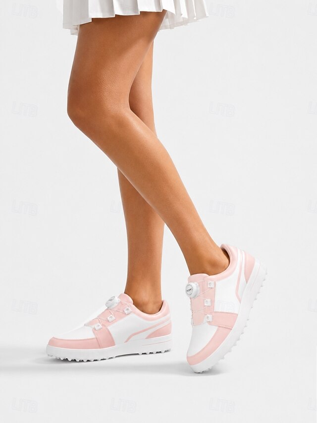 Women's Pink White Spikeless Golf Shoes with Quick Twist Dial Closure ...