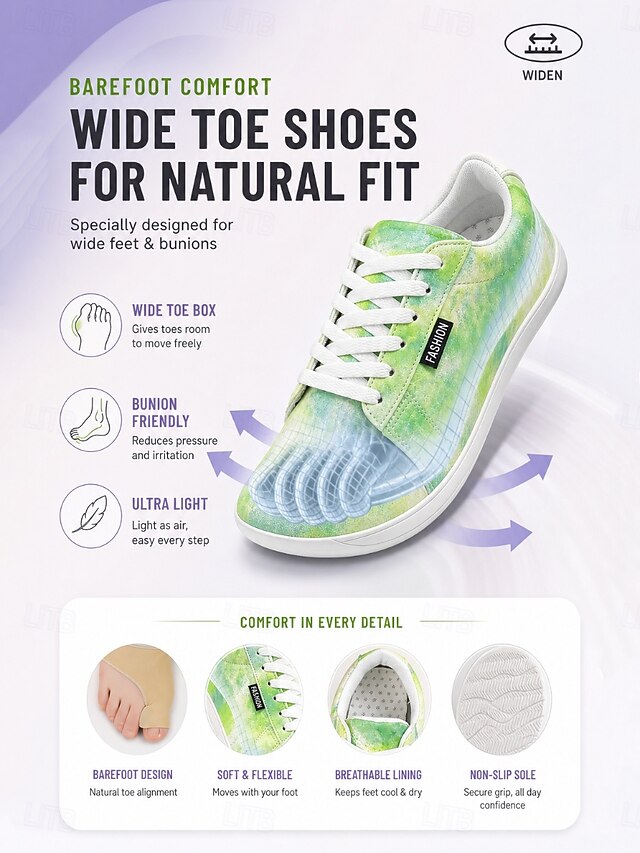 Women's Gradient Color Extra Wide Width Walking Shoes – Faux Leather ...