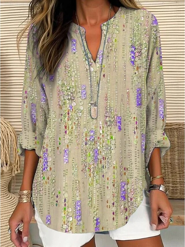 Women's Blouse Print Graphic Geometric art Vintage Daily Stylish Long ...