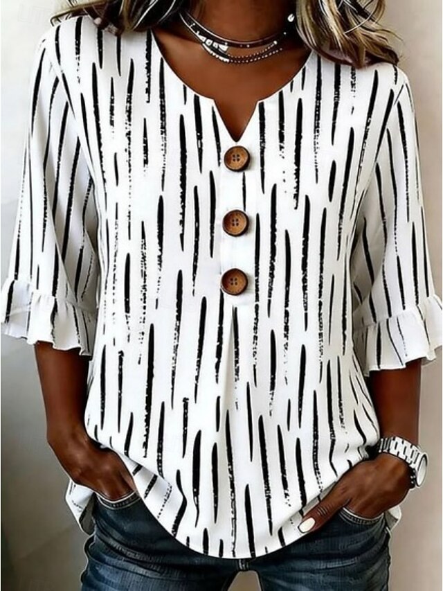 Women's Casual Shirt Summer Tops Blouse Buttons Graphic Geometric ...