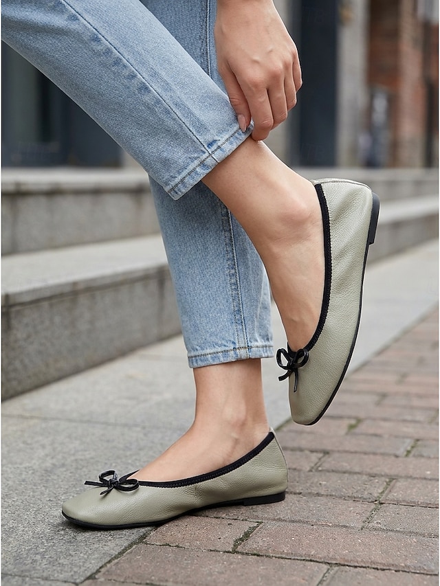Women's Sage Green Ballet Flats - Ultra Soft Leather Foldable Shoes for ...
