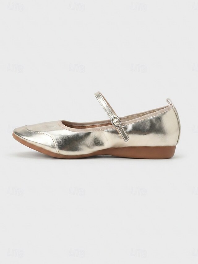Women's Gold Mary Jane Practice Dance Shoes – Comfortable Ballet Flats ...