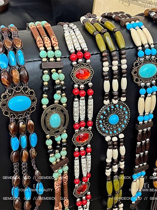 Ceinture bohème pour femme, ornée de perles multicolores en bois ...