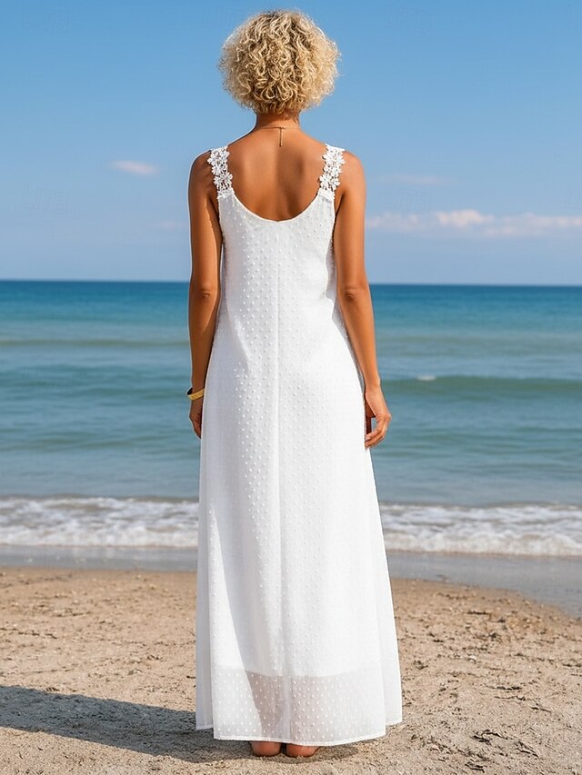 Women's Maxi Dress Lace Dress Vacation Beach Loose Fit Pure Color ...
