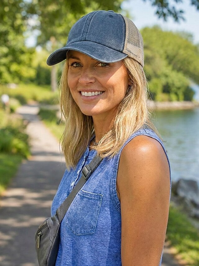 Women's Washed Cotton Mesh Trucker Cap, Adjustable Baseball Hat in ...