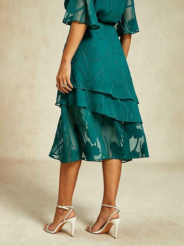 Women's Chiffon Skirt Elegant Midi Mid Waist Skirts Layered Elastic ...