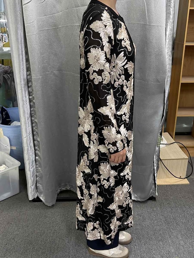 Women's Blouse Jacket Sequins Embroidered Floral Elegant Long Sleeve ...