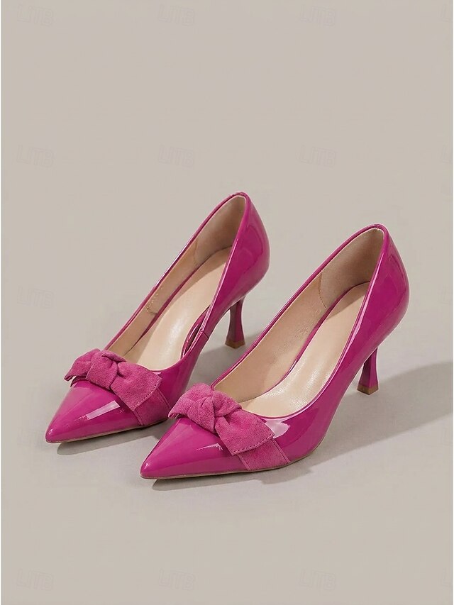 Women's Daily Work Bowknot Stiletto Pointed Toe Business Faux Leather ...