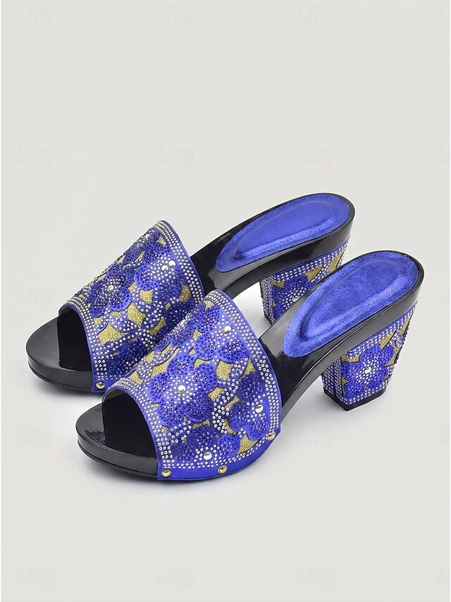 Escarpins bleus à strass pour femmes - élégantes sandales à talons ...