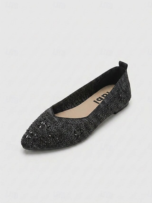Women's Daily Rhinestone Flat Heel Pointed Toe Fashion Tissage Volant ...