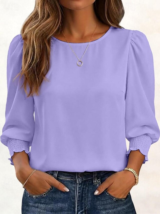 Women's Shirt Pullover Ruched Plain Elegant Stylish Casual Long Sleeve ...
