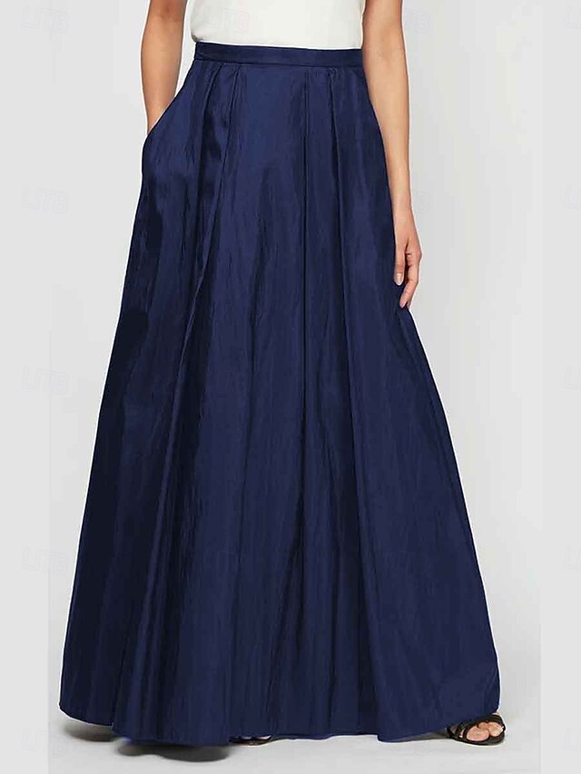 Women's Satin Skirts Taffeta Skirt Elegant Maxi Mid Waist Skirts Pocket ...