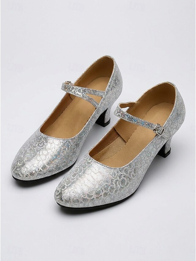 Women's 1920s Gatsby Shoes - Metallic Silver Glitter Mary Jane Mid ...