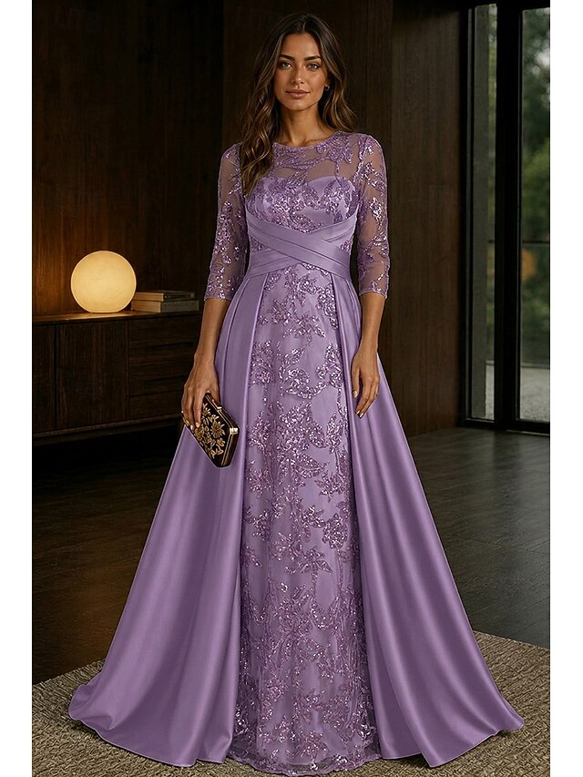Ball Gown Sweep Brush Train Floor Length Evening Gown Elegant Sparkle ...