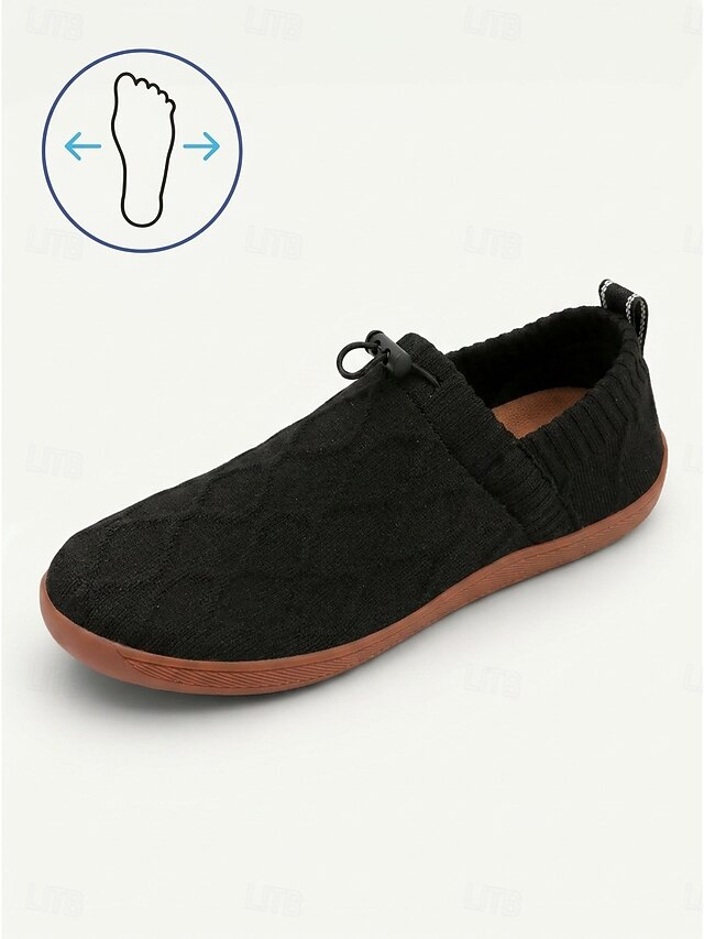 Women's Black Wide Width Barefoot Knit Walking Shoes – Breathable Slip ...