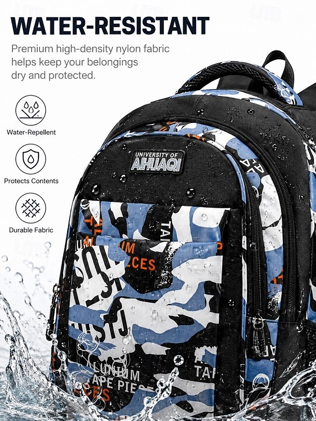 Unisex Camo Backpack, Black/Blue/Green Camo, Large Capacity 5-Layer ...