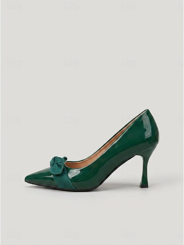 Women's Daily Work Bowknot Stiletto Pointed Toe Business Faux Leather ...