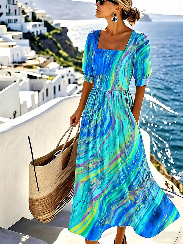 Women's Midi Dress A Line Dress Vacation Casual Beach Beach Holiday ...