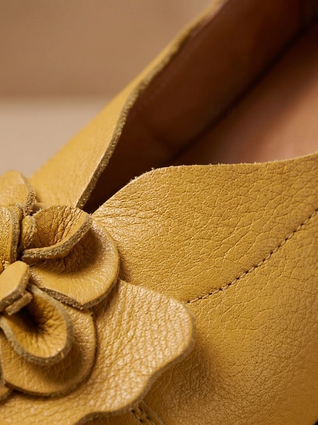 Women's Yellow Floral Ballet Flats – Soft Slip-On Comfort Shoes with 3D ...