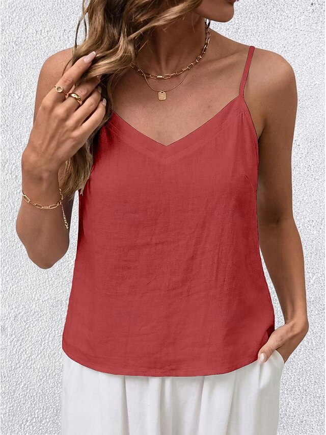 Women's Tank Top Plain Beach Sleeveless V Neck Spaghetti Straps Regular ...