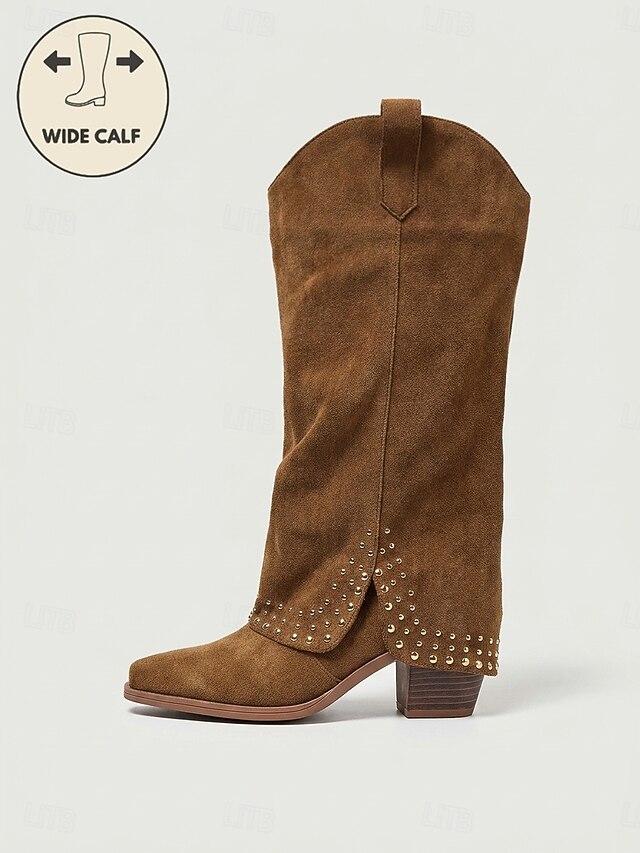 Women's Wide Calf Cowboy Boots - Western Mid-Calf Boots with Block Heel ...
